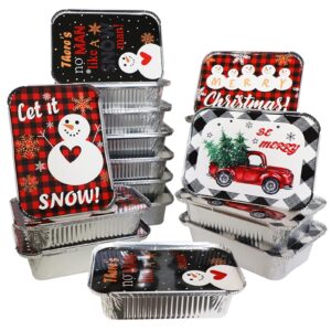 mortime christmas aluminum pans with lids, 56 pcs disposable foil pans with christmas themed cardboard covers, foil food containers foil baking pan for leftovers holiday treats