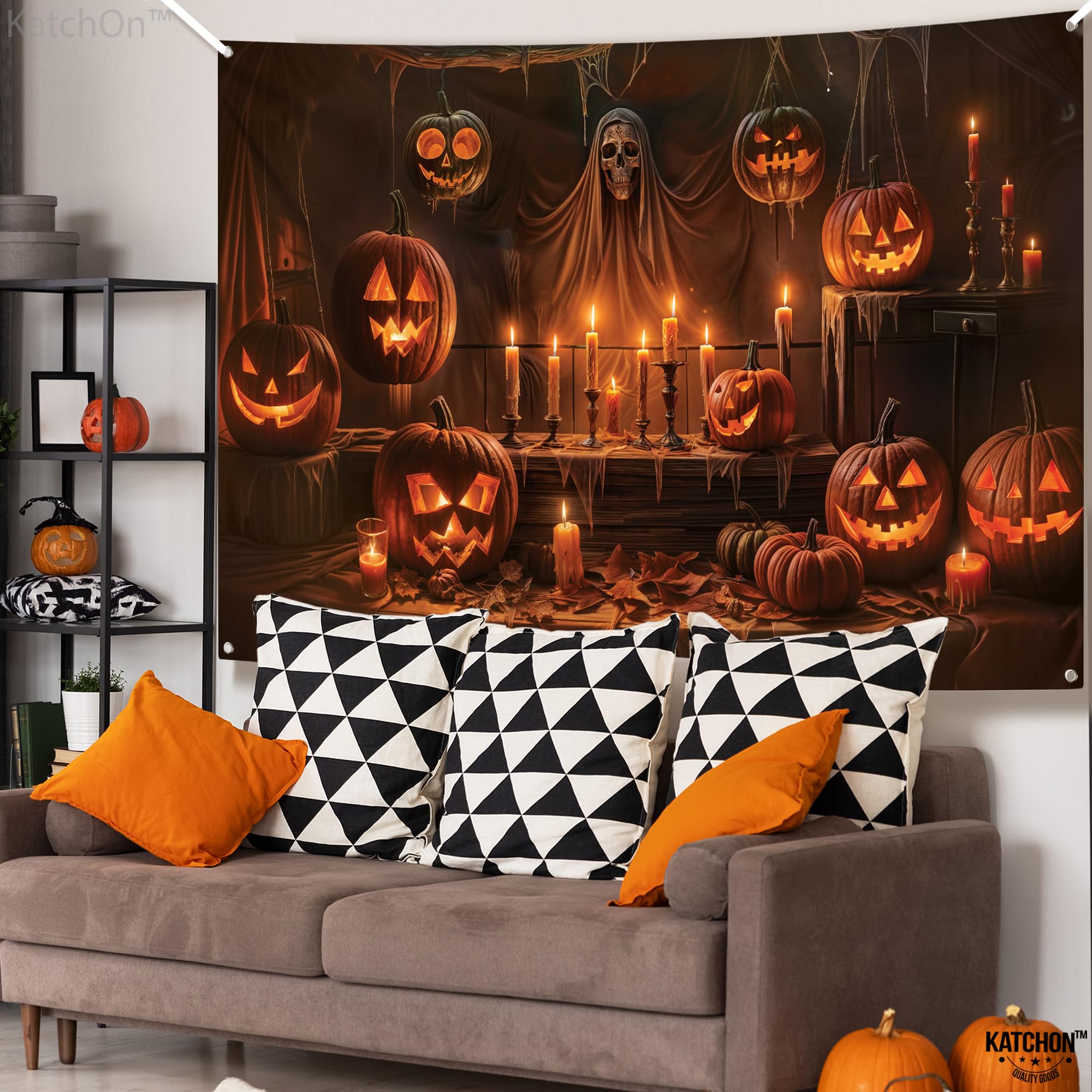 KatchOn, XtraLarge Spooky Halloween Backdrop - 72x44 Inch | Halloween Pumpkin Banner for Pumpkin Halloween Decorations | Halloween Photo Backdrop | Halloween Banner for Halloween Party Decorations