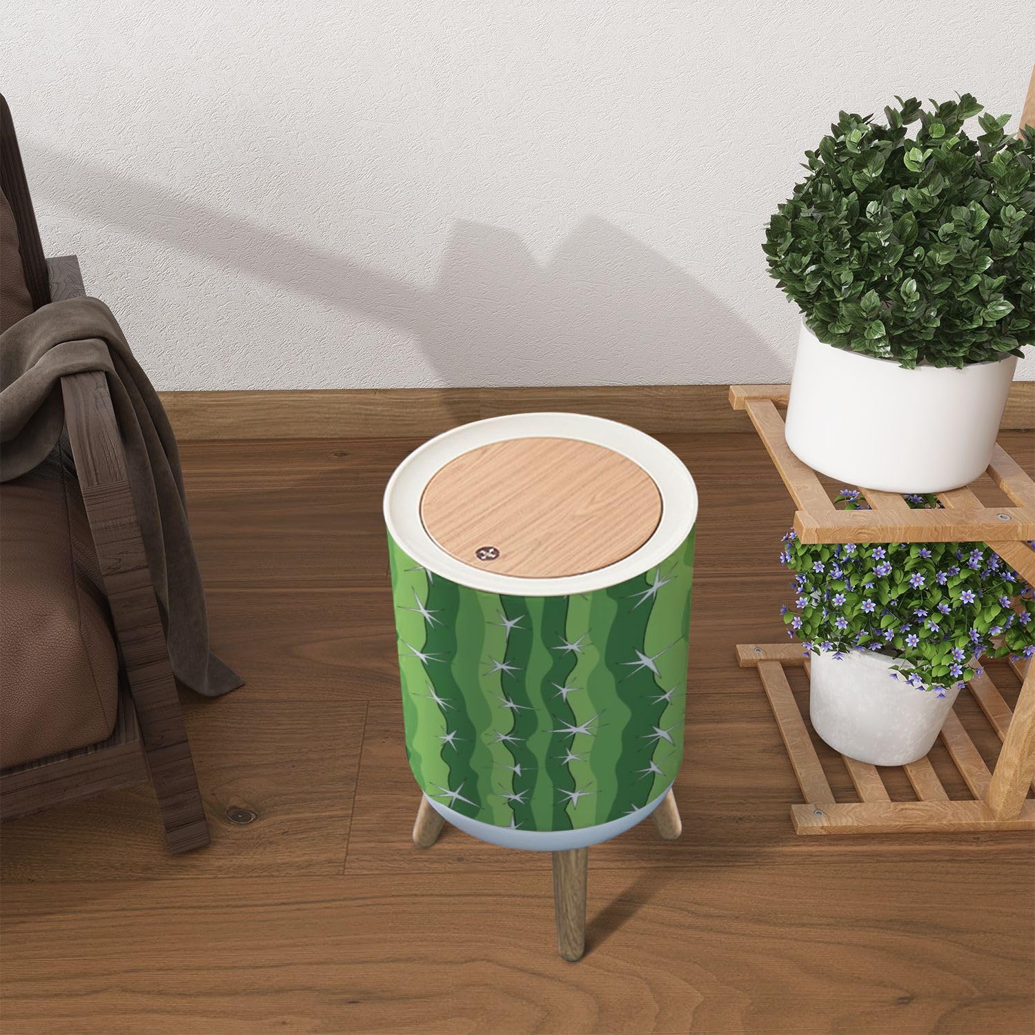 Trash Can with Lid cactus pattern texture mexican saguaro tile plant seamless close up Garbage Can Round Waste Bin Press Cover Dog Proof Wastebasket for Kitchen Bathroom Living Room Nursery 1.8gal