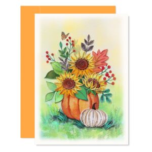 thanksgiving card - sunflowers vase greeting card, quilling fall thank you card, seasons greetings card, happy thanksgiving card for husband, wife, parents, friends, granddaughter, blank inside