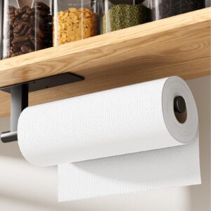 kitsure paper towel holder under cabinet - sturdy 304 stainless steel kitchen paper towel holder wall mount, drilling or self adhesive paper towel holder for kitchen, bathroom, black