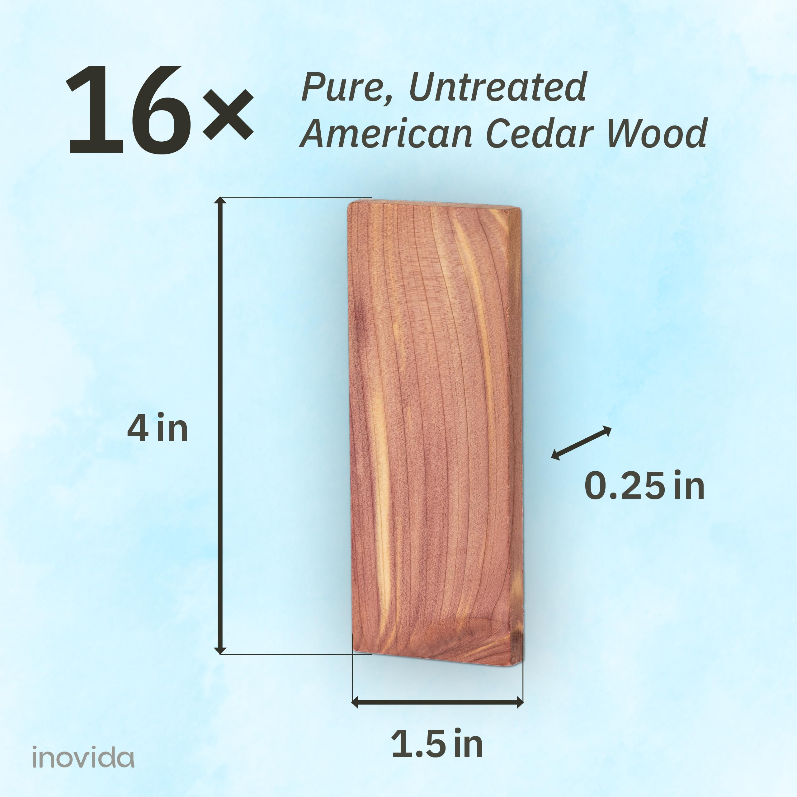 16 American Cedar Wood Blocks – Stop Clothes Damage - Wardrobe Freshener – Premium American Cedarwood Planks for Fresh Scent in Drawers and Closets - Inovida