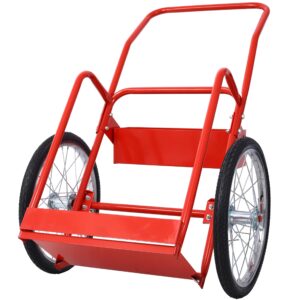 dual cylinder cart dolly heavy-duty oxygen and acetylene tank trolley with 20" pneumatic wheels 220 lb capacity 47.2" height, 29.7" length, and 21.5" width for cylinder tank transport red