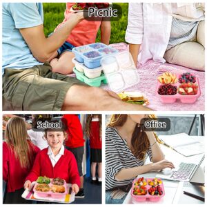 8Pcs Snack Containers Set, Plastic 4 Compartments Bento Boxes Reusable Meal Prep Lunch Container with Utensil & Transparent Lids, Wheat Straw Divided Food Storage for Kid Adult To Travel Picnic