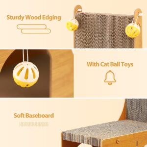 YEMOO ​Cat Scratcher, Cat Scratching Board, L Shaped Vertical Cat Scratcher for Wall and Couch Protection, Cat Scratching Board with 4 Cat Ball Toys for Indoor Cats