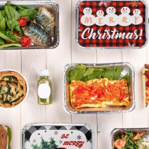 MorTime Christmas Aluminum Pans with Lids, 56 Pcs Disposable Foil Pans with Christmas Themed Cardboard Covers, Foil Food Containers Foil Baking Pan for Leftovers Holiday Treats