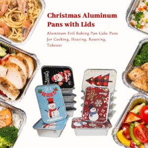 MorTime Christmas Aluminum Pans with Lids, 56 Pcs Disposable Foil Pans with Christmas Themed Lids Foil Food Containers for Leftovers Holiday Treats