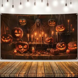 katchon, xtralarge spooky halloween backdrop - 72x44 inch | halloween pumpkin banner for pumpkin halloween decorations | halloween photo backdrop | halloween banner for halloween party decorations