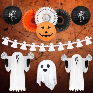 katchon, hanging ghosts halloween decor - pack of 10 | halloween ghost garland, hanging halloween decorations | halloween paper lanterns, halloween party decorations | halloween hanging decorations