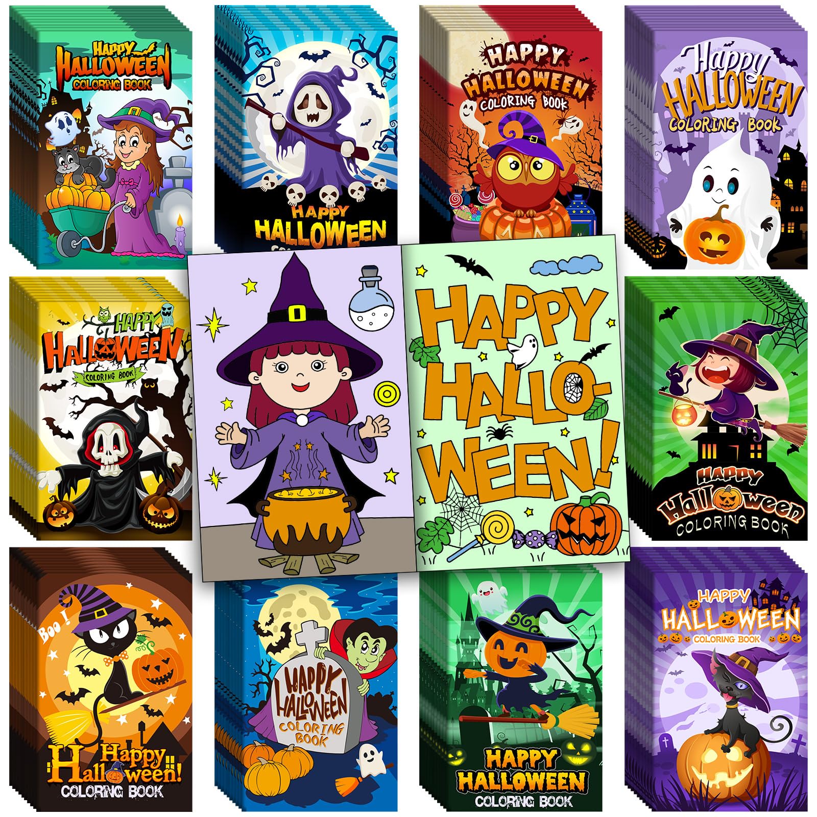 Cholemy 100 Pcs Halloween Coloring Book Mini Coloring Books Holiday Small Coloring Books Party Favors Party Supplies Goodie Bags Stuffer Birthday