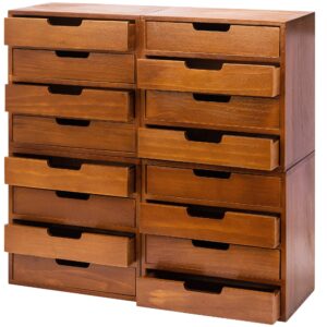 4-pack 4 drawer desktop storage organizer in modern wood design (20”x7”x 20”) stackable drawers for school office - vanity accessories organizer - countertop organizer drawer in modern mahogany wood