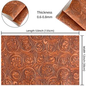 HYANG Orange Retro Floral Faux Leather Roll for Earrings Purses Making, 11.8" x 53" with Textured Synthetic Fabric Sheets for DIY Bows Wallet Sewing Crafts