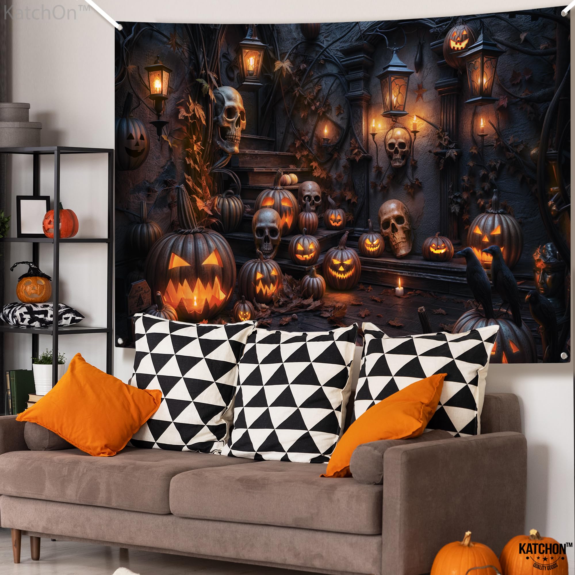 KatchOn, XtraLarge Spooky Halloween Backdrop - 72x44 Inch | Halloween Banner for Pumpkin Halloween Decorations | Halloween Photo Backdrop | Halloween Pumpkin Banner for Halloween Party Decorations