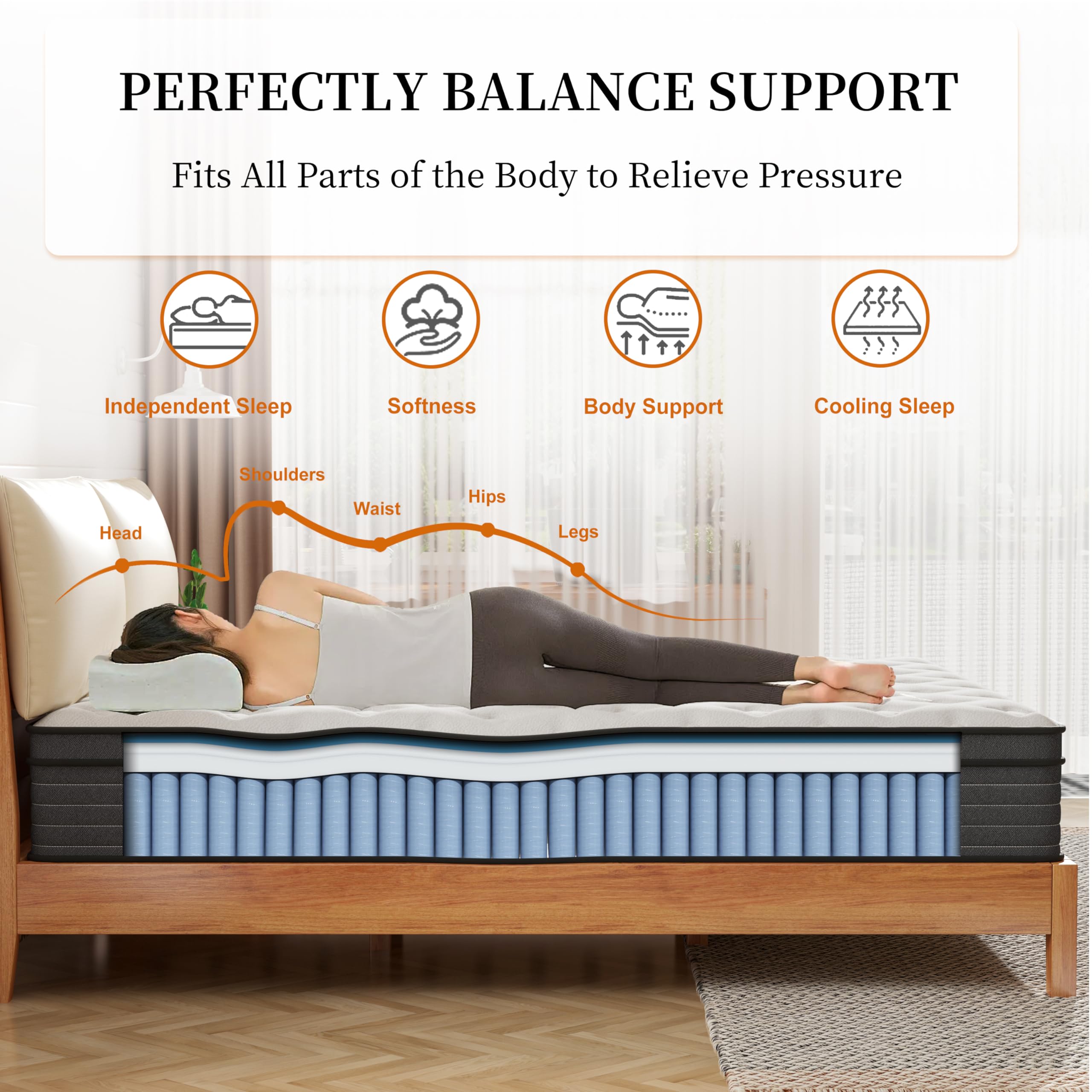 Vantovis Full Mattress,10 Inch Hybrid Mattress in a Box,Gel Memory Foam and Individual Pocket Spring,Medium Firm Edge Support Back Pain Relief & Cooling Motion Isolation & Silent Sleep