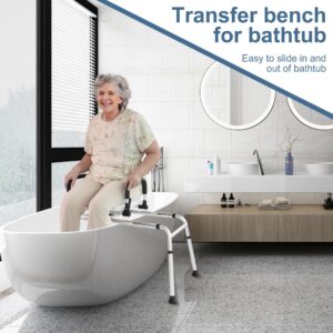 EOSPRIM Sliding Shower Chair Tub Transfer Bench with 360° Swivel Seat, Height Adjustable, Pivoting Arms, 400 Lbs Capacity, for Elderly Disabled and Handicap, Ideal for Bathtubs and Showers (White, L)