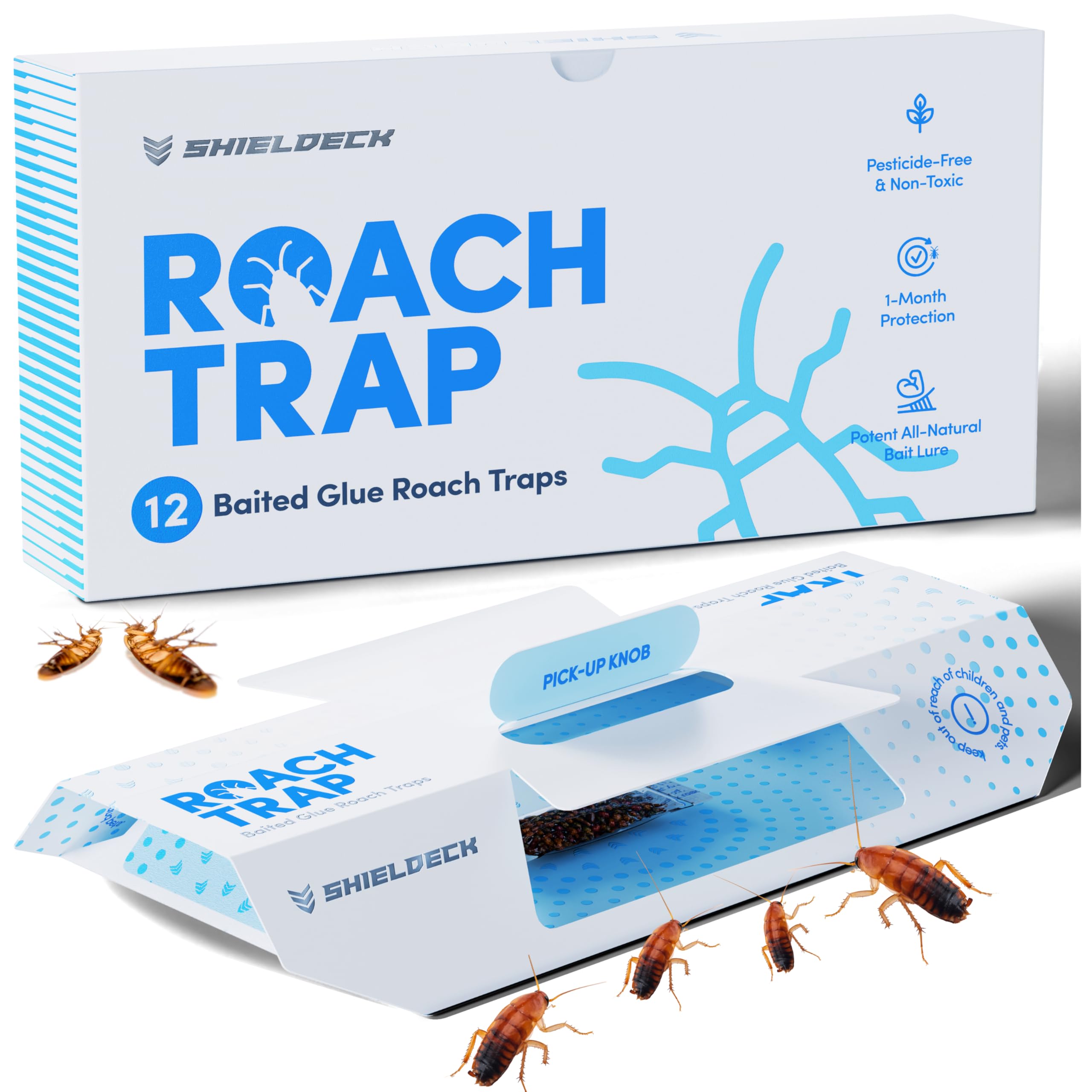 Shieldeck Roach Traps Indoor (12 Pack) - Cockroach Killer Indoor Home, Sticky Glue Cockroach Trap for Roaches, Spider, Cricket, Roach Bait Traps for Car, Inside House, Motels, Glue Traps for Roaches