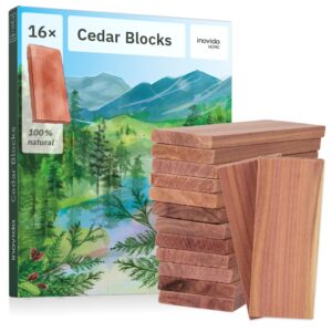 16 american cedar wood blocks – stop clothes damage - wardrobe freshener – premium american cedarwood planks for fresh scent in drawers and closets - inovida