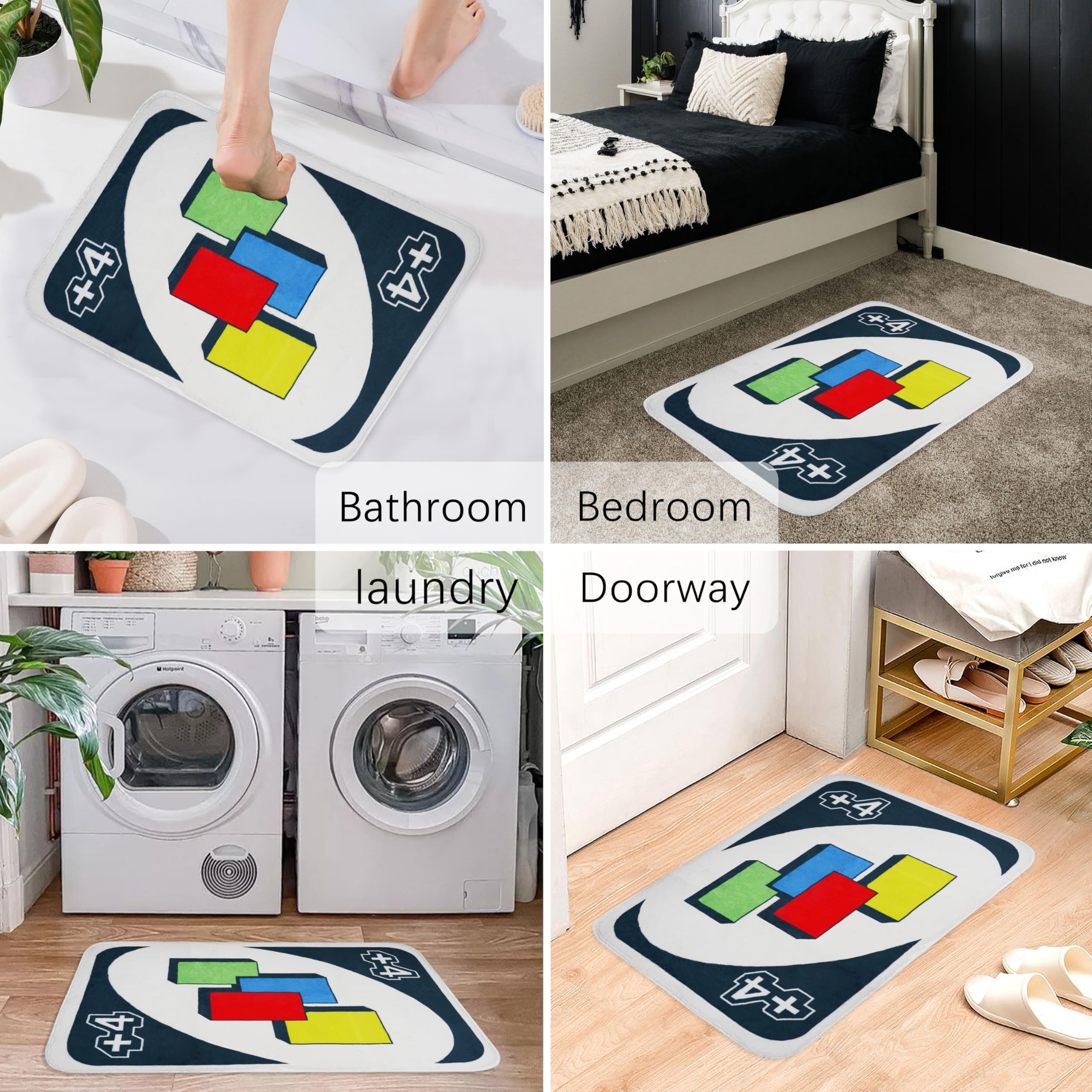 UNO Card Bathroom Rug, Character Rugs 2x3 Non Slip Washable Bedroom Rug, Cool Rugs for Living Room Funny Trippy Rugs for Bedroom Fun Unique Absorbent Rugs for Bathroom Shower Bedroom Floor Decor