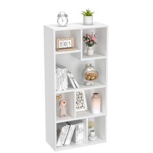 vecelo 42" modern white bookshelf, 7 cube organizer bookcase,fits tallest hardcovers, horizontal available,floor standing display,easy assembly, pearl white