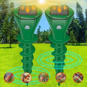 ultrasonic mole repellent outdoor, 2024 upgrade mole repellent solar-powered for lawn garden yard, mole and vole repellent waterproof, effectively repels gophers snake chipmunks groundhogs, 2 pack