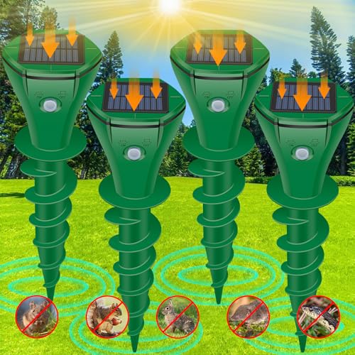 Ultrasonic Mole Repellent Outdoor, 2024 Upgrade Mole Repellent Solar-Powered for Lawn Garden Yard, Mole and Vole Repellent Waterproof, Effectively Repels Gophers Snake Chipmunks Groundhogs, 4 Pack