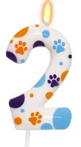 elekfx blue dog paw themed birthday candles, number 2 blue dog birthday party supplies, 2.76 inch cake topper decorations, birthday decorations for kids (number 2)