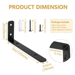 LSK 6PCS L Bracket, Heavy Duty Metal Corner Bracket, 5"×2"(125×50mm) Shelf Support Bracket Max Load : 42lb, Joint Angle Bracket for Wooden Board, Black