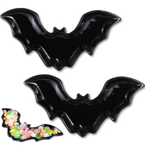 teenyyou 2 pcs halloween bat serving tray ceramic bat plates black bat desk dessert display platters halloween trick or treat decor for indoor outdoor home halloween bat birthday party gift decoration