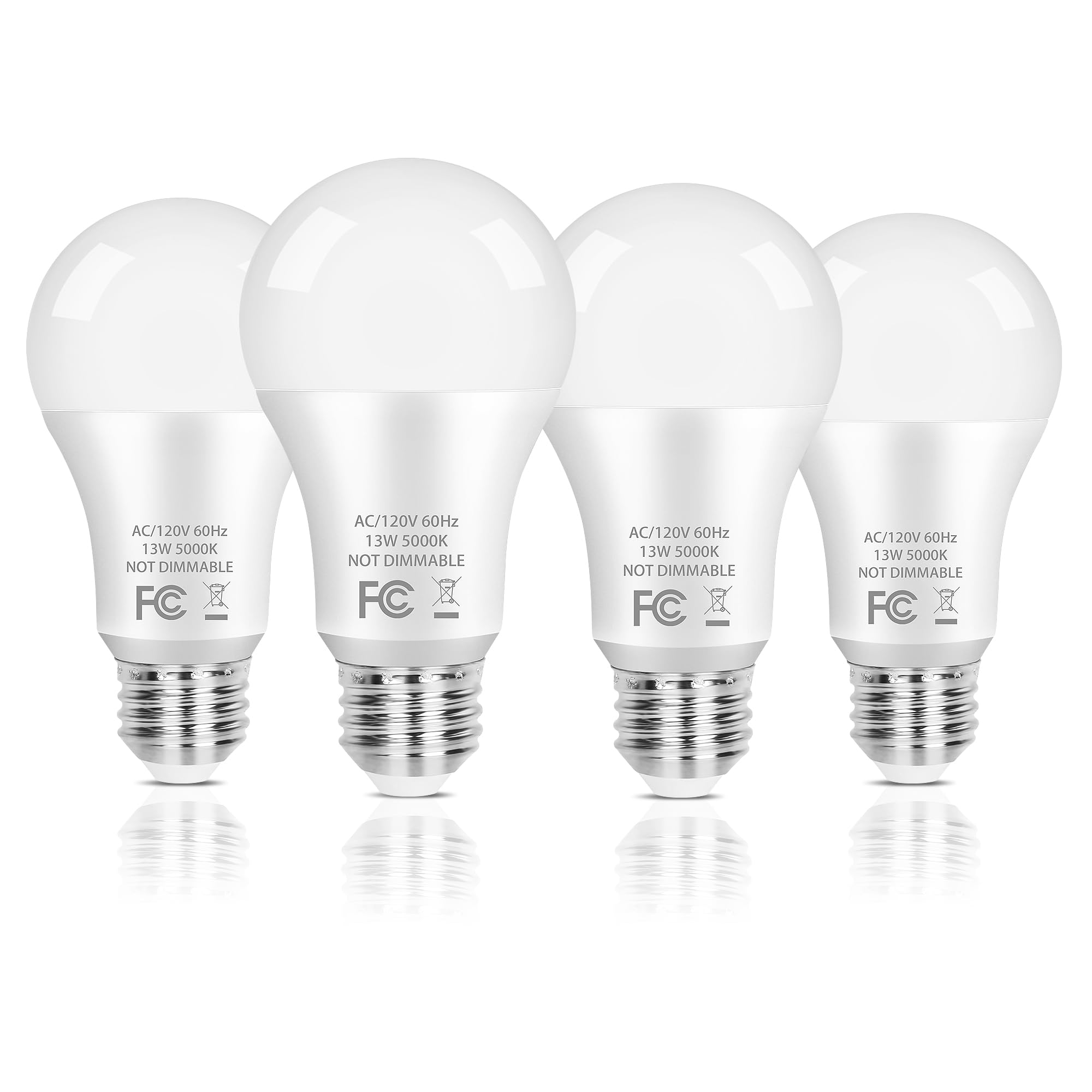 PARTPHONER A19 LED Light Bulb, 100 Watt Equivalent LED Bulbs, 13W Daylight White 5000K, 1500LM, E26 Standard Base Non-Dimmable White LED Light Bulb, CRI 85+, 4-Pack