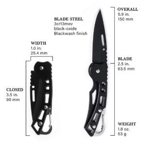 Gerderk 4 Pack Folding Pocket Knife, Pocket Knife with Chain, Only 2.5 in. Blade - EDC Knife for Camping Hiking Fishing for Men and Women (Black)