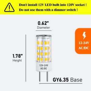 Maelsrlg GY6.35 LED Bulb, 4W(50W Equivalent), 12V-24V AC/DC, Warm White 3000K, 500 Lumens, T4 Type GY6.35 Bi-Pin Base Light Bulbs for Landscape Lighting, Pendant Light, Non-Dimmable, Pack of 5