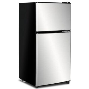 fox shack compact fridge mini refrigerator with freezer, 3.2 cu ft 2 doors refrigerators, low noise, energy-efficient, for apartment, dorm, kitchens, office and bedroom, silver