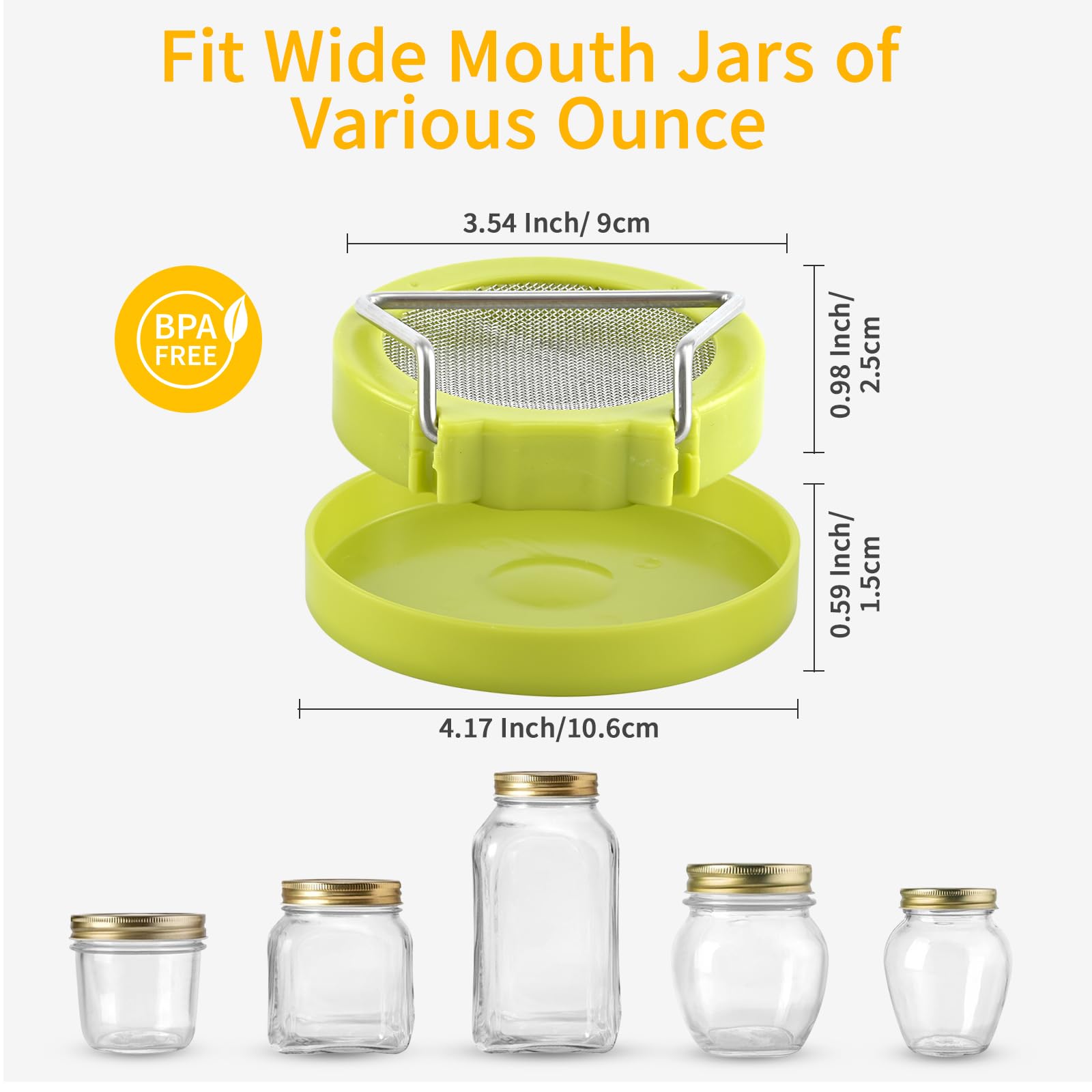 Sprouting Lid, Plastic Mesh Screen Cover Cap with Draining Stand and Tray, Germination Kit Sprouter Maker for Wide Mouth Jars, Grow Bean Sprouts, Broccoli Seeds, Alfalfa, Salad Greens