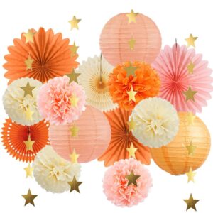 beige orange peach fall party decorations boho orange peach birthday decorations paper fans lanterns peach and cream party decorations for autumn baby shower bridal shower wedding engagement party