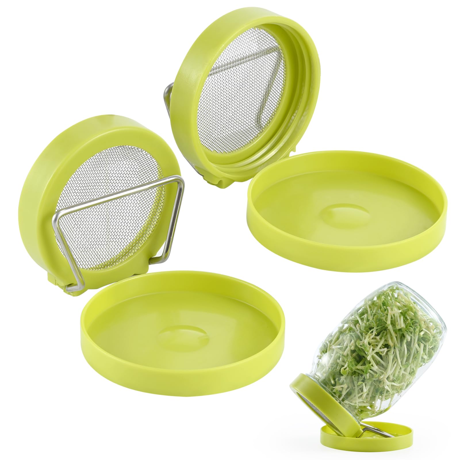 Sprouting Lid, Plastic Mesh Screen Cover Cap with Draining Stand and Tray, Germination Kit Sprouter Maker for Wide Mouth Jars, Grow Bean Sprouts, Broccoli Seeds, Alfalfa, Salad Greens