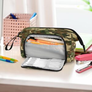 DEHOZO Portable Pencil Case Pen Bag with Zipper, Military Camo Camouflage Large Pencil Pouch Pen Case Stationery Bag for Office School Student, Multifunctional Pen Box for Girl Boy Men Women