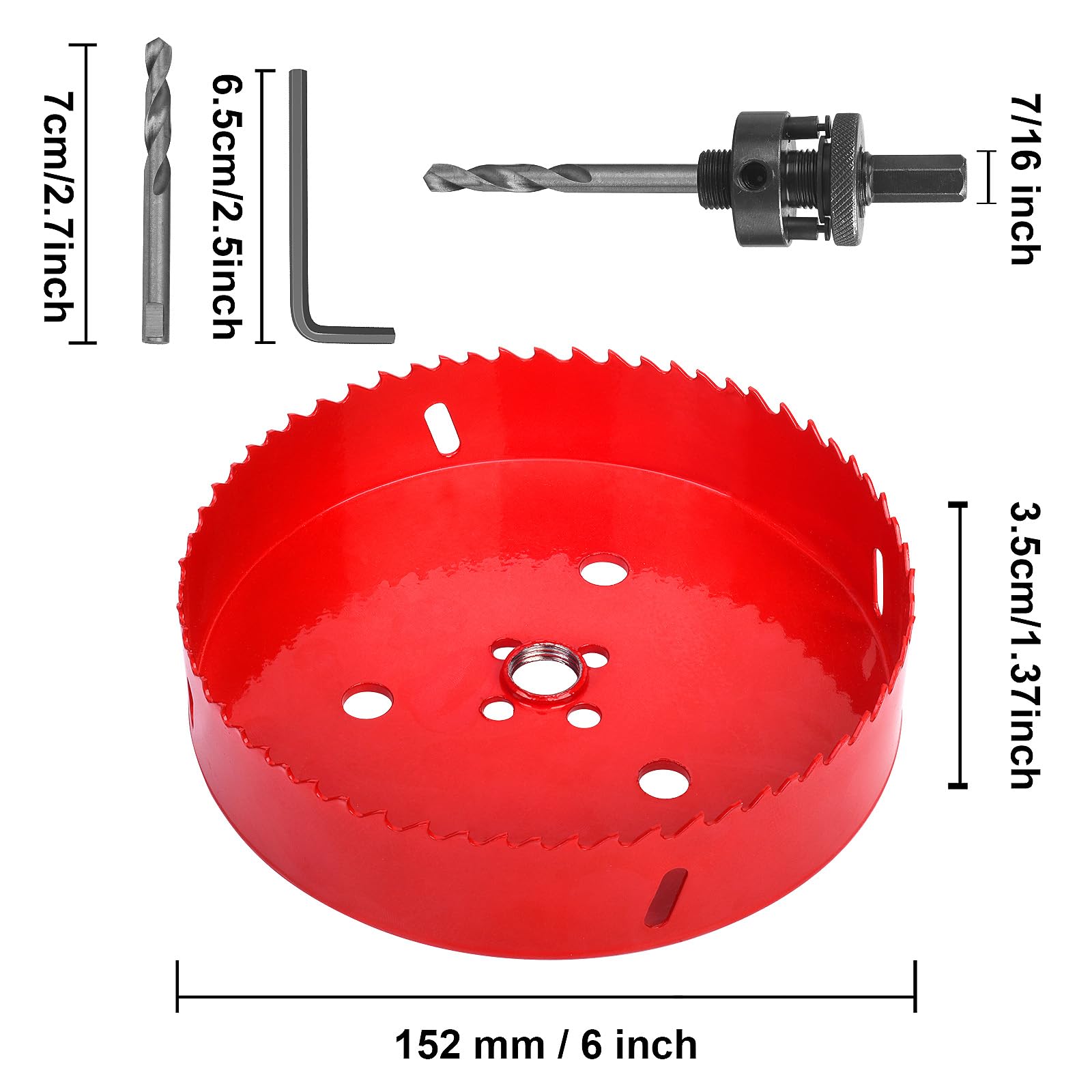 6 Inch Hole Saw - 152mm HSS Bi-Metal Hole Cutter for Different Project with Smooth and Flat Drilling Edge, Fast Chip Removal, Handy Hole Saw Kit Set for Cornhole Boards,Bean Bags Games,Recessed Lights