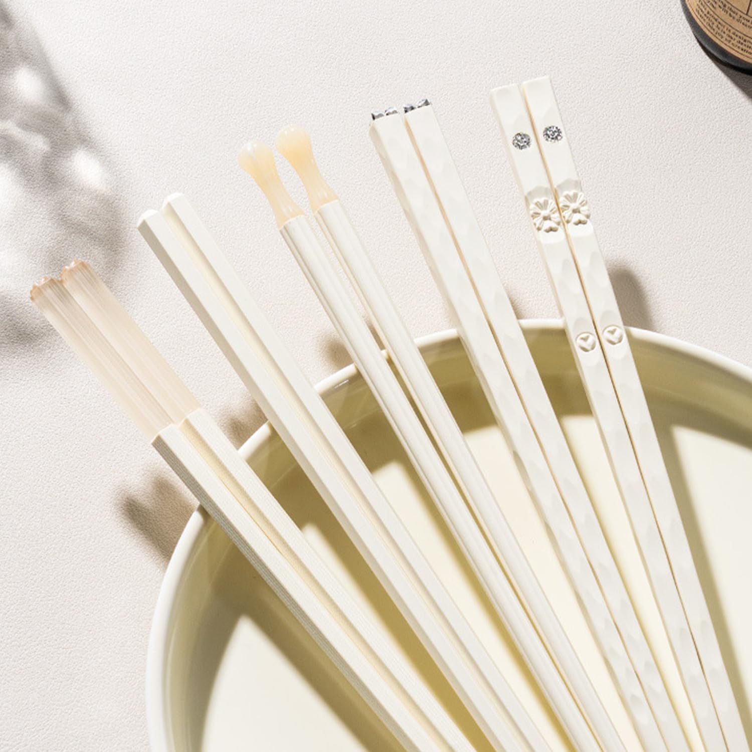 5 Pairs Chopsticks Reusable, 9.57 inches Premium Japanese Chinese Non-slip Fiberglass Chopsticks Dishwasher Safe, Lightweight Chopsticks for Party Family Hotel, Cream Yellow