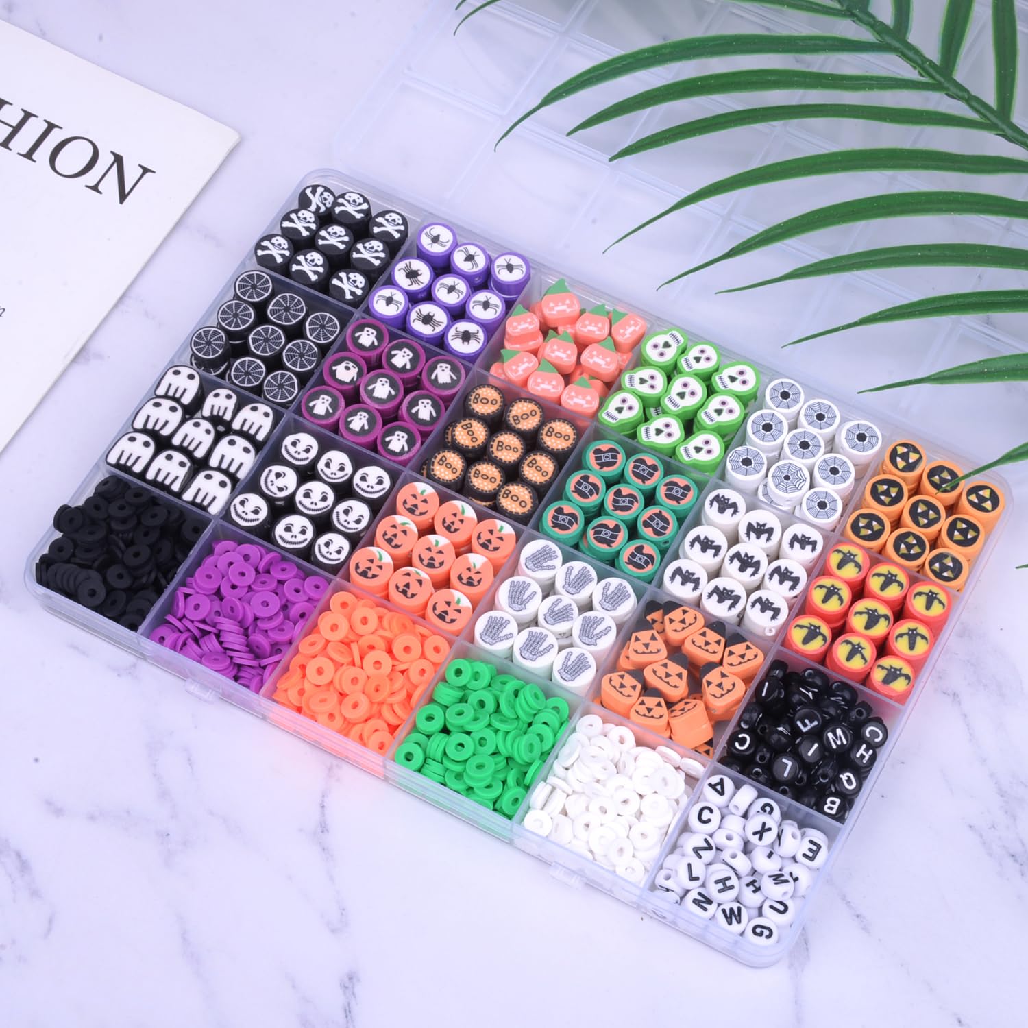 1480pcs Halloween Polymer Clay Beads Charms Friendship Bracelet Necklace Earring Jewelry Making kit, Accessories for Arts Crafts DIY Birthday Gifts for Women Girls