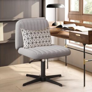 armless criss cross chair comfy office chair with lumbar support pillow asjustable height home office desk chair no wheels computer chair vanity chair for makeup room, living room chairs, grey