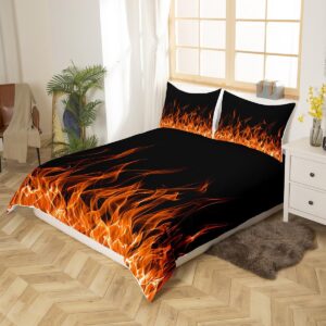 Feelyou Flame Duvet Cover Set Kawaii Decor Bedding Set for Kids Boys Women Orange Flame Comforter Cover Set Chic Quilt Cover with 2 Pillowcases 3Pcs Bedding King