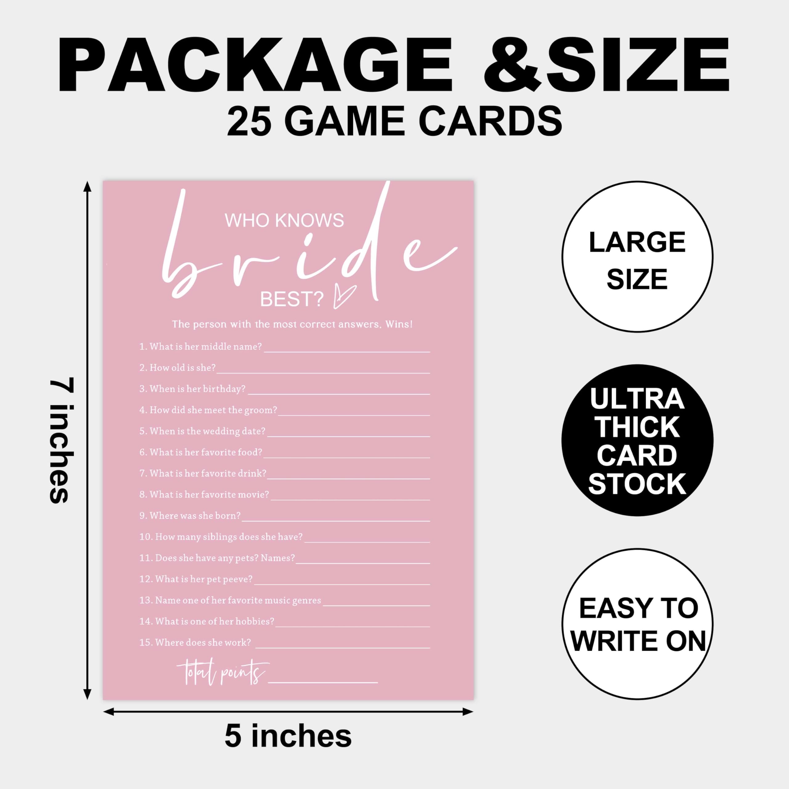 Pink Theme Bridal Shower Games 25 Guests, Who Knows Bride Best Bridal Games, Wedding Advice Cards, Wedding Games for Reception, Bride Groom Wedding Bachelorette Engagement Party Supplies-B03