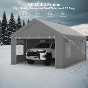 GarveeLife 10x20ft Carport Heavy Duty, Portable Garage with 2 Doors + 4 Window, Upgraded Carport with Reinforced Steel Poles, Uv Resistant Waterproof Tarp, Portable Carport for Car, Truck, Boat