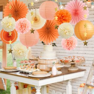 Beige Orange Peach Fall Party Decorations Boho Orange Peach Birthday Decorations Paper Fans Lanterns Peach and Cream Party Decorations for Autumn Baby Shower Bridal Shower Wedding Engagement Party