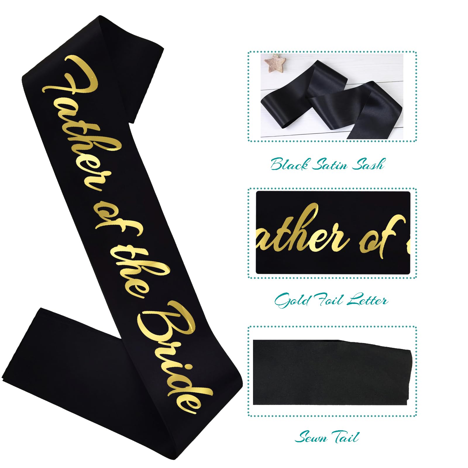 HUBEISIYU Father of the Bride Sash, Funny Bachelor Sashes for Engagement Gift Idea Wedding Party Decorations Bachelorette Party Supplies, Black + Gold(Father of the Bride)