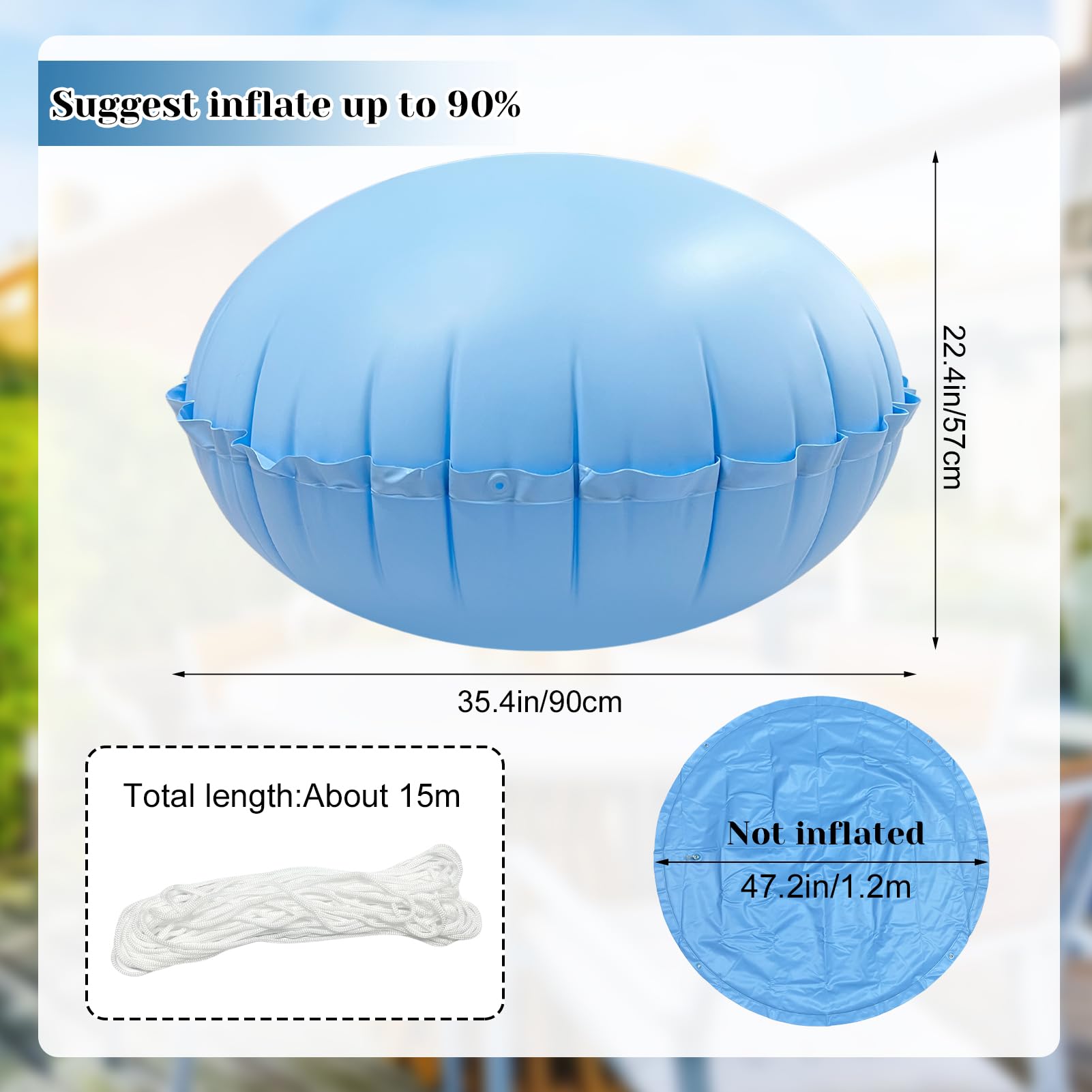 YEXEXINM 4FT Dome Patio Furniture Cover Airbag, Patio Table Cover Air Pillow, Inflatable Airbag for Patio Table Covers, 4FT Dia Air Bag Pillow with 49.5ft Drawstring UV Resistant, Water Resistant