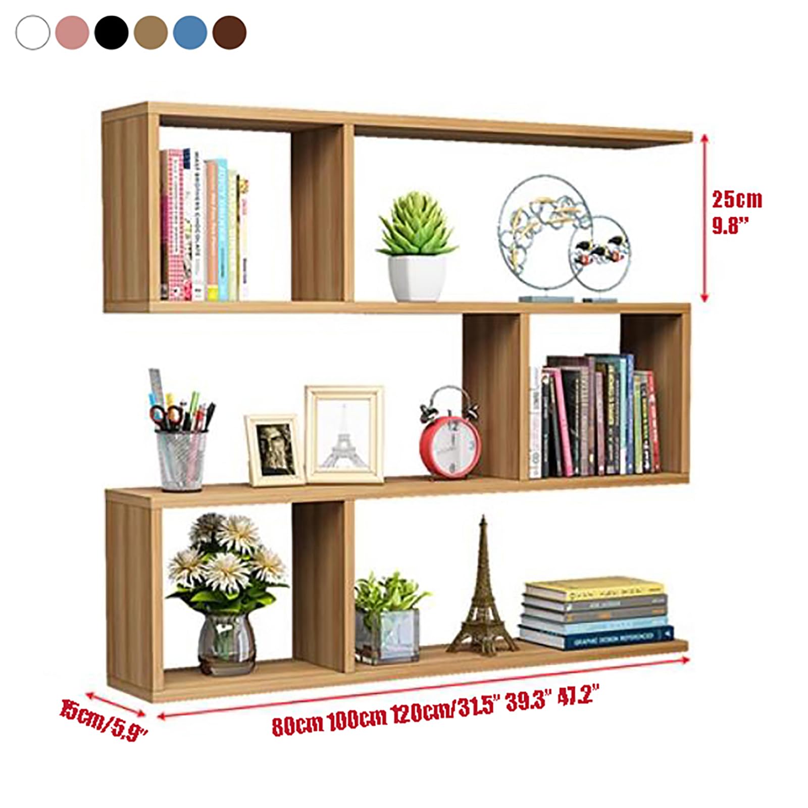 SUZEPER 3 Tier Wood Geometric Bookcase,Floating Shelves Wall Mounted Rectangle Bookcase,Modern Decorative Display Shelf for Wall Decor,open Wall Shelf for Livingroom bedroom