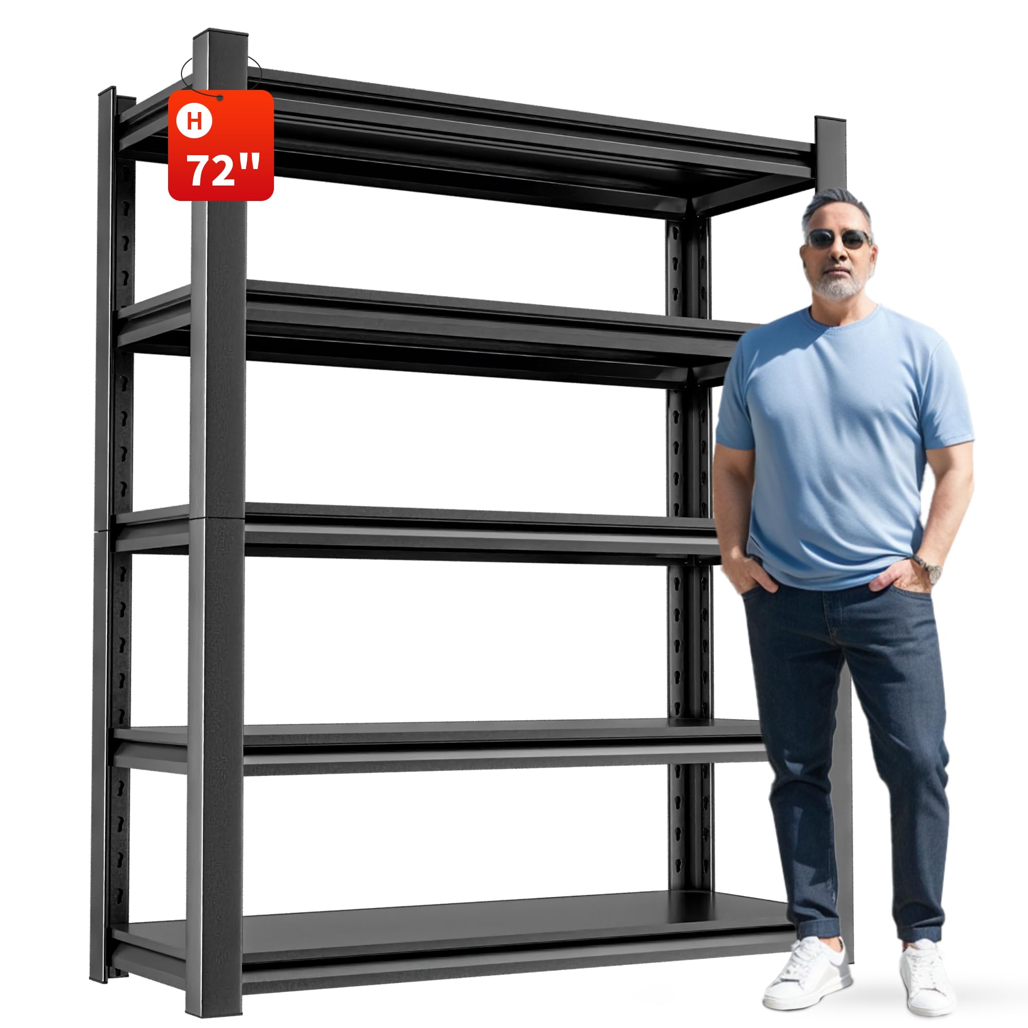 OLLRRACT Storage Shelves Garage Shelving Heavy Duty - 72''H Garage Shelves Adjustable 5 Tier Metal Shelving Unit Storage Rack Shelving Industrial Utility Shelf 16" D x36 W x72 H