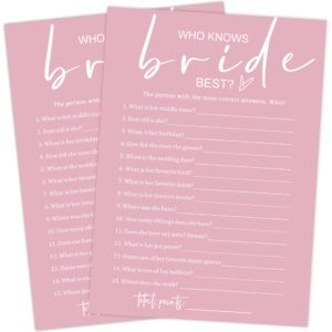 pink theme bridal shower games 25 guests, who knows bride best bridal games, wedding advice cards, wedding games for reception, bride groom wedding bachelorette engagement party supplies-b03