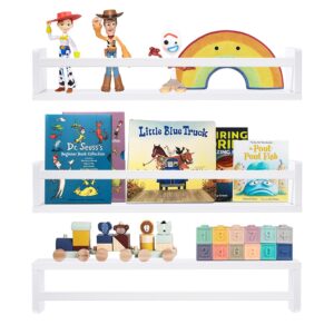 azsky nursery bookshelves white, 24 inch floating bookshelves for wall set of 3, baby kids decor, solid wood wall mounted shelves for books, toys and decor storage